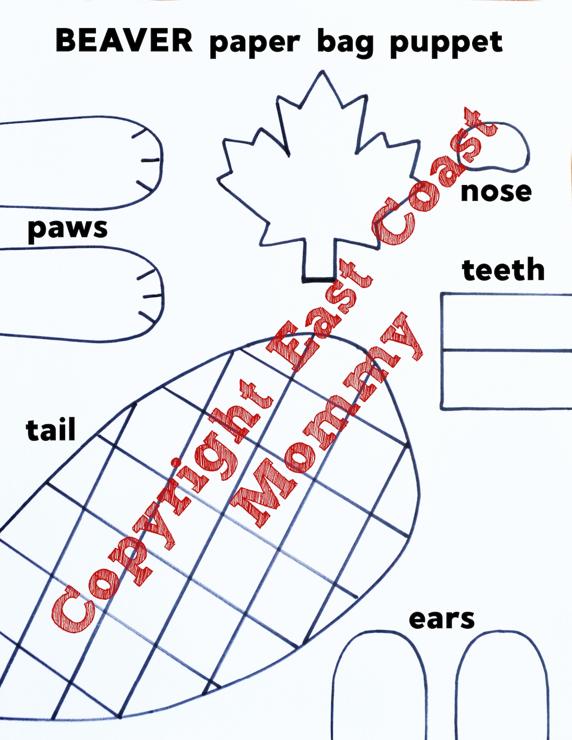 BEAVER Paper Bag Puppet TEMPLATE - Etsy