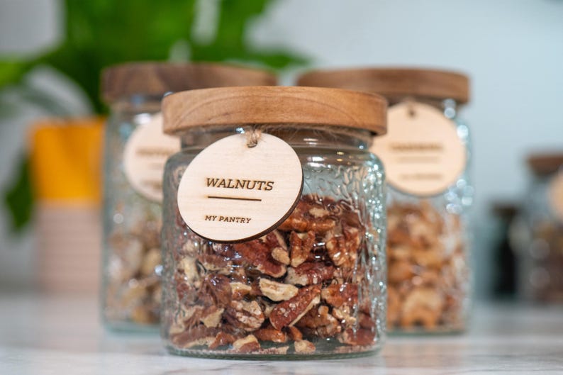 Round Wooden Pantry Labels • Minimalist Wooden Tags for Pantry ...