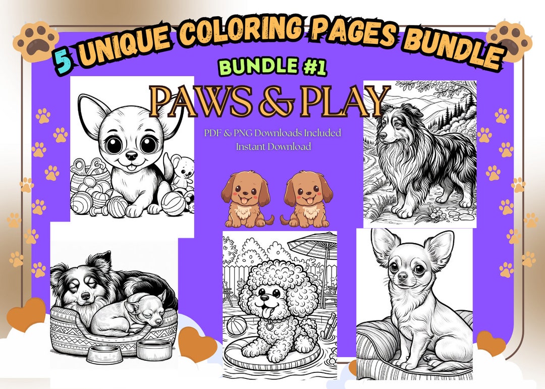 Dog Coloring Pages: Paws & Play Art - Bundle 1 (digital Download) - Etsy