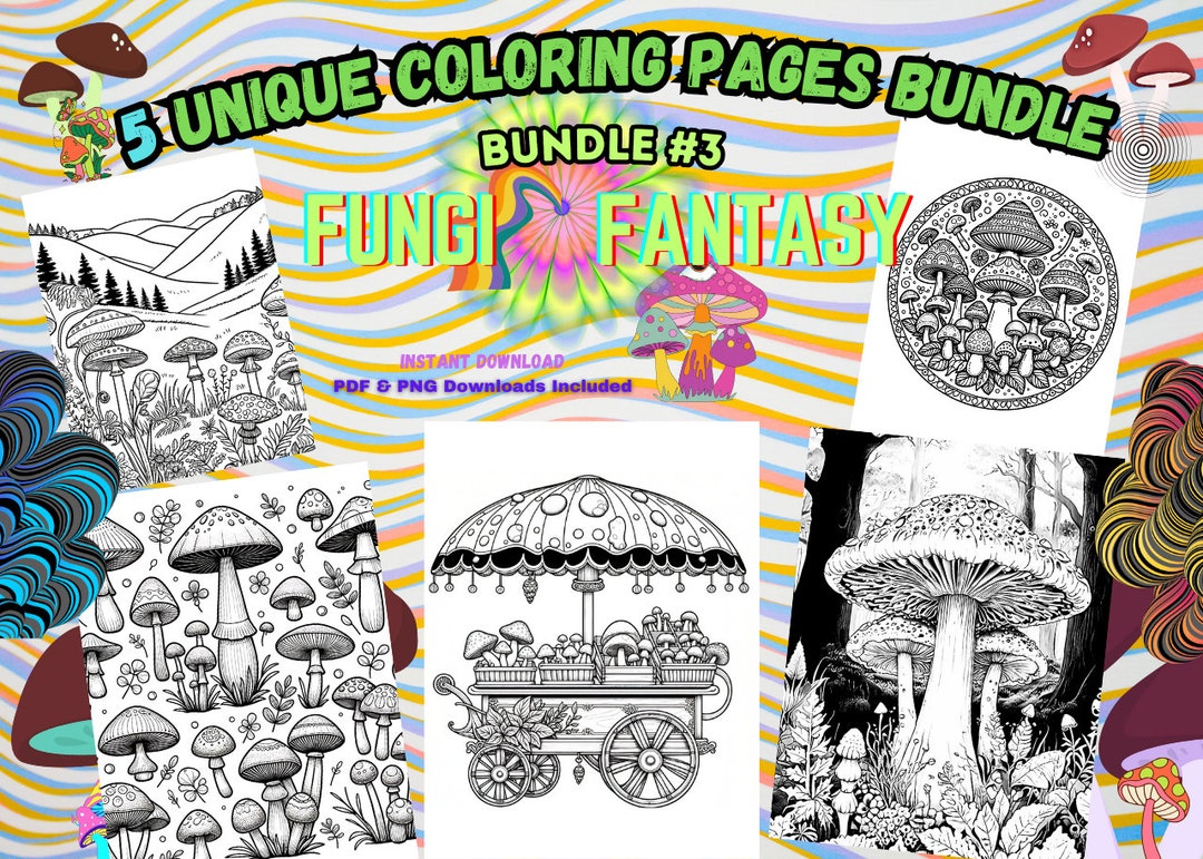 Bundle 3 | Mushroom Coloring Pages | Fungi Fantasy Art | Intricate ...