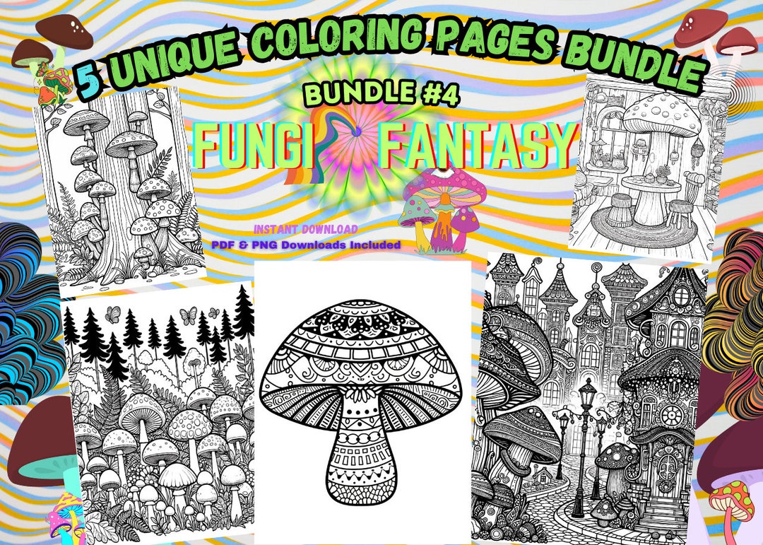 Bundle 4 | Mushroom Coloring Pages | Fungi Fantasy Art | Intricate ...