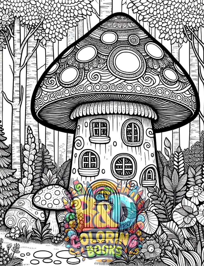 Bundle 5 Mushroom Coloring Pages Fungi Fantasy Art Intricate Mushroom ...