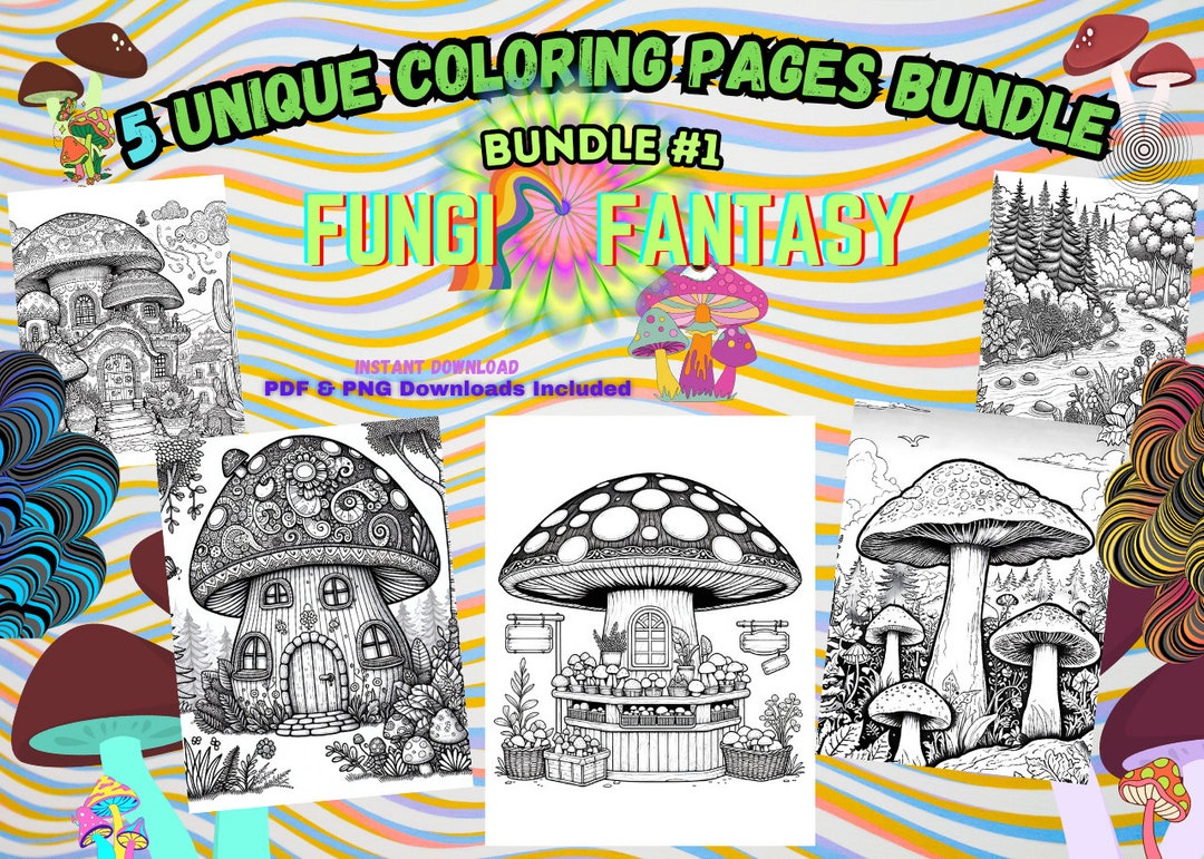 Mushroom Coloring Pages: Fungi Fantasy Art, 5 Intricate Designs ...