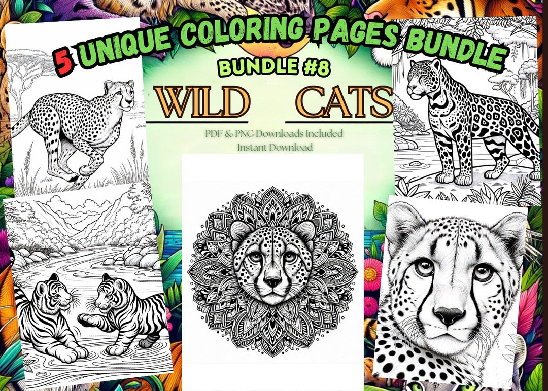 Wild Cats Coloring Pages: Majestic Feline Art (digital Downloads) - Etsy