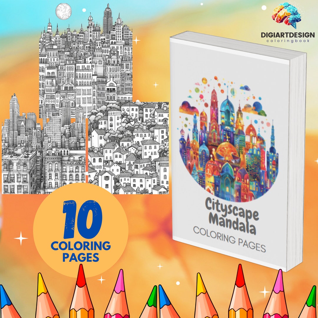10 Mandala Cityscapes Coloring Book, Adults Coloring Pages, Cute Kids ...