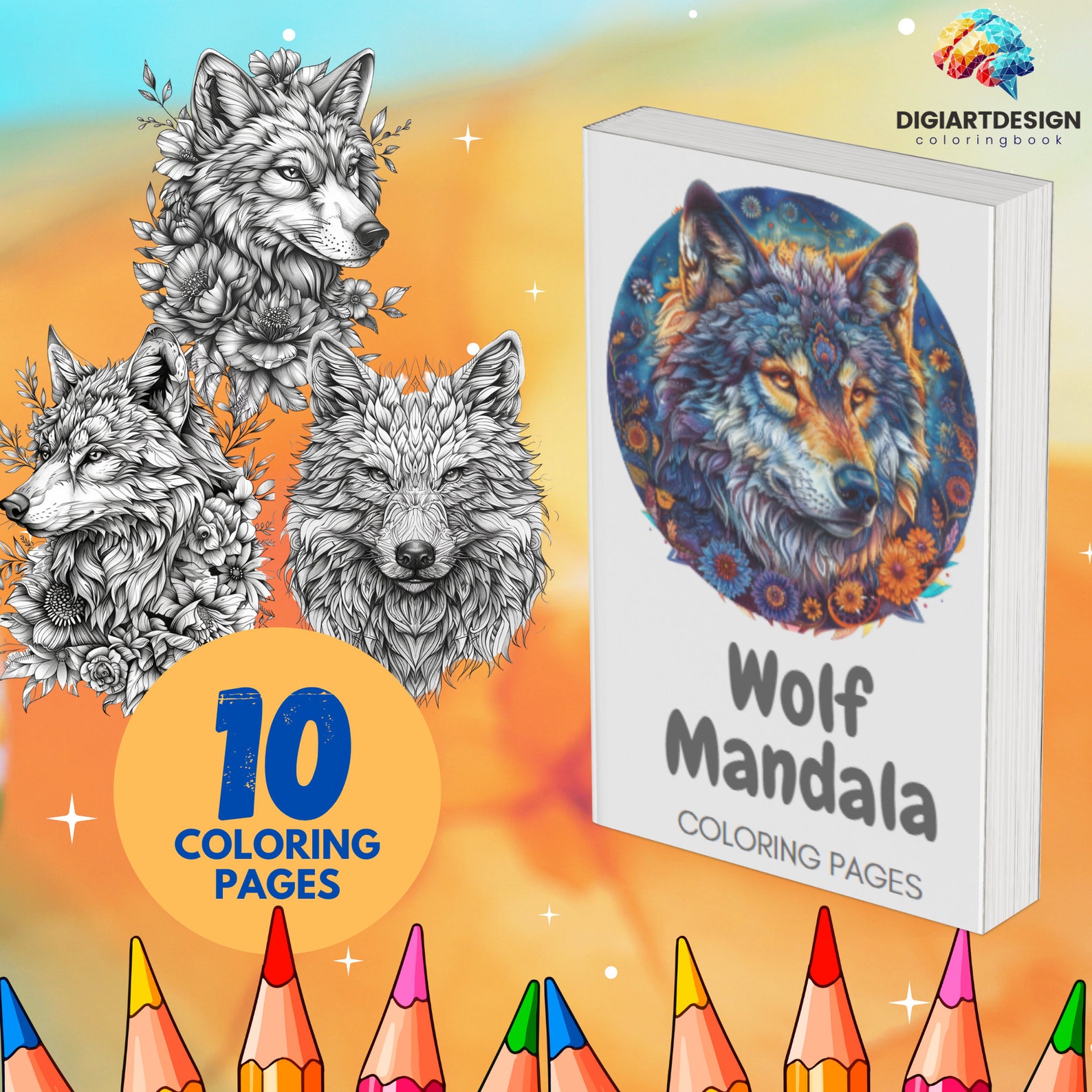 10 Mandala Wolf Coloring Page, Adults Coloring Pages, Cute Colorful ...