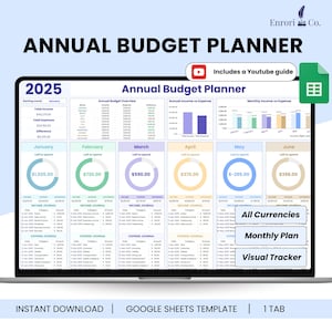 Annual Budget Spreadsheet, Monthly Budget, Finance Tracker, Income ...