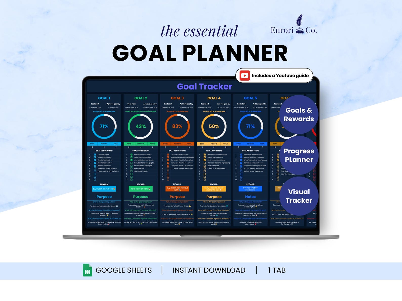 Goal Planner Spreadsheet, Yearly Monthly Goals, Annual Goal Tracker ...