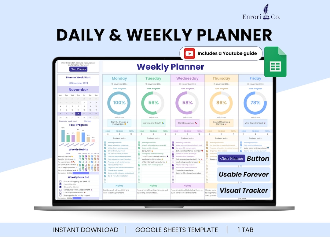 Weekly Planner, Daily Schedule Planner, Task Tracker, to Do List, Daily ...
