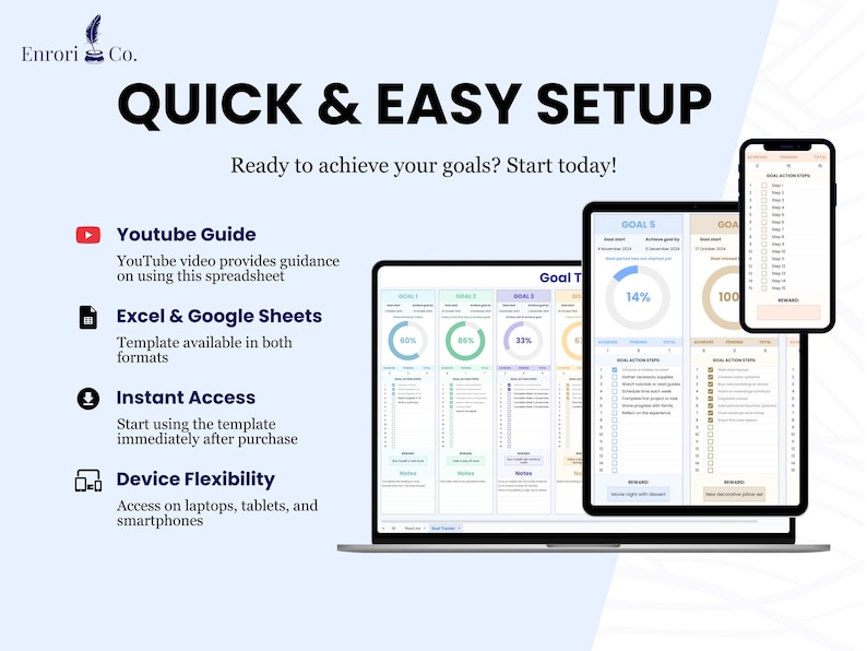 Goal Planner Spreadsheet, Yearly Monthly Goals, Annual Goal Tracker ...