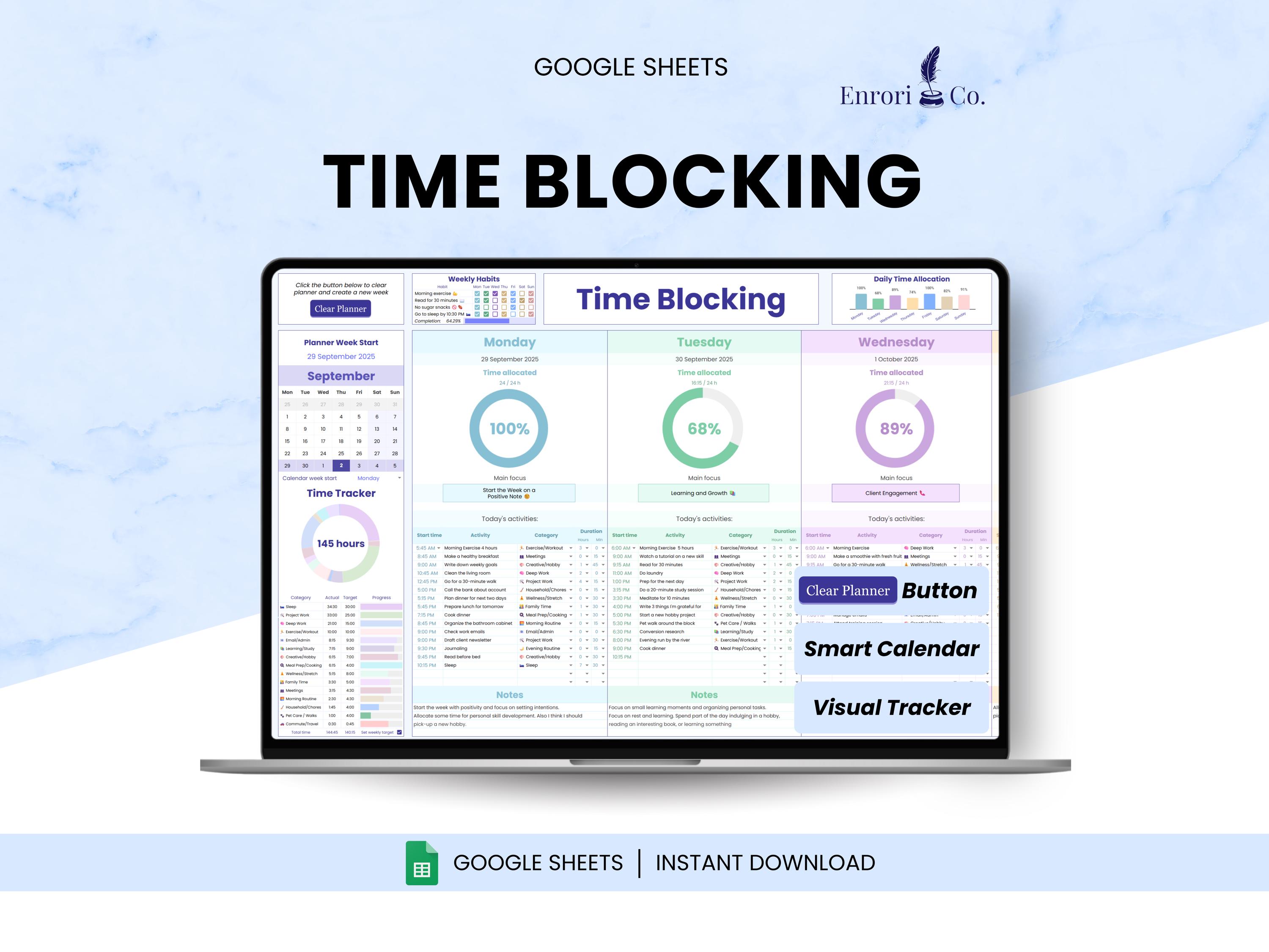 Time Blocking Planner, Weekly Planner, Daily Schedule Planner, Task ...