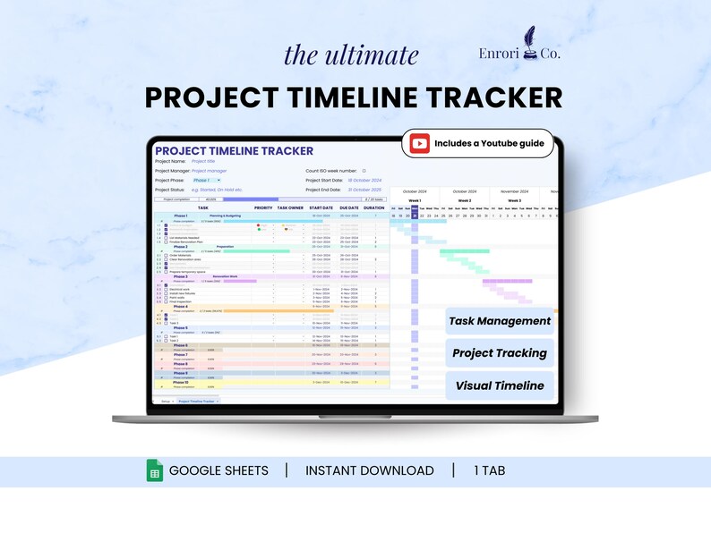 Project Timeline Tracker, Gantt Chart, Small Business Project Planner ...