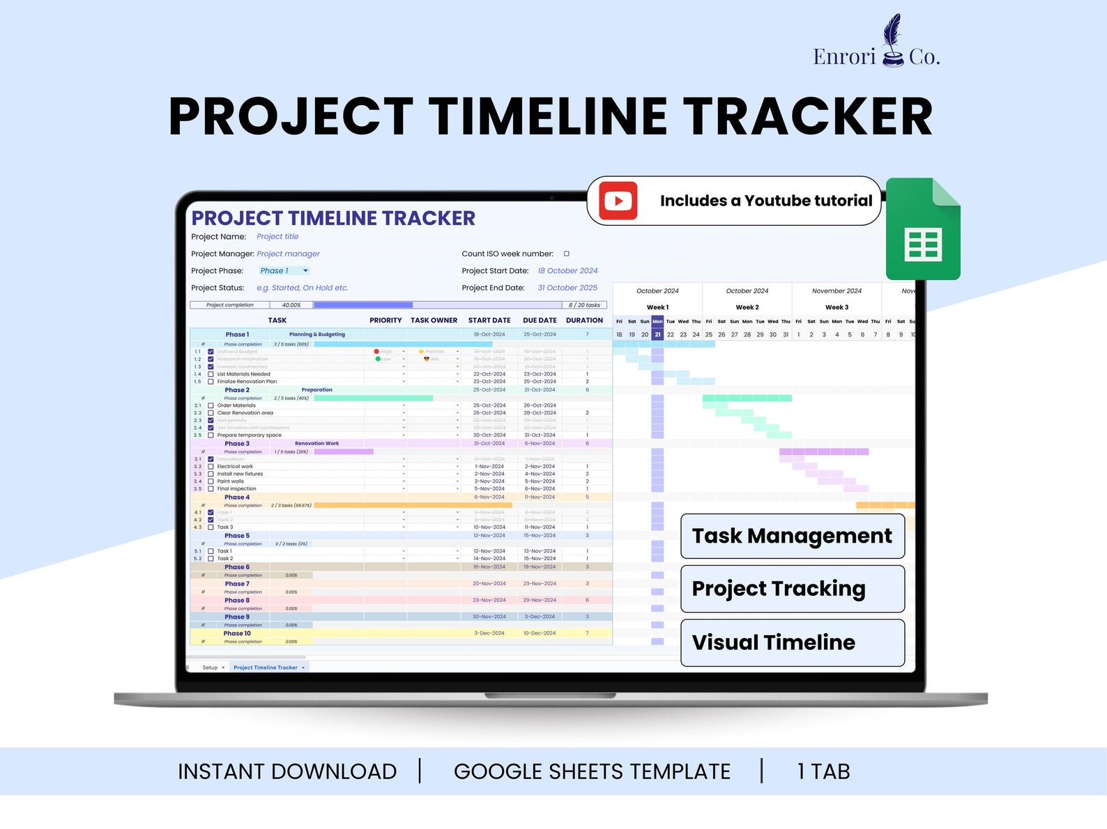 Project Timeline Tracker, Gantt Chart, Small Business Project Planner ...