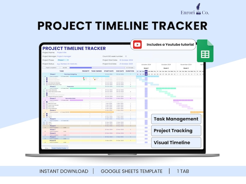 Project Timeline Tracker, Gantt Chart, Small Business Project Planner ...