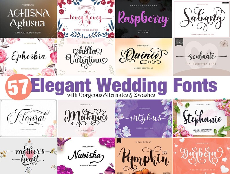 Elegant Wedding Script Font Bundle | 57 Luxurious Fonts With Swashes ...