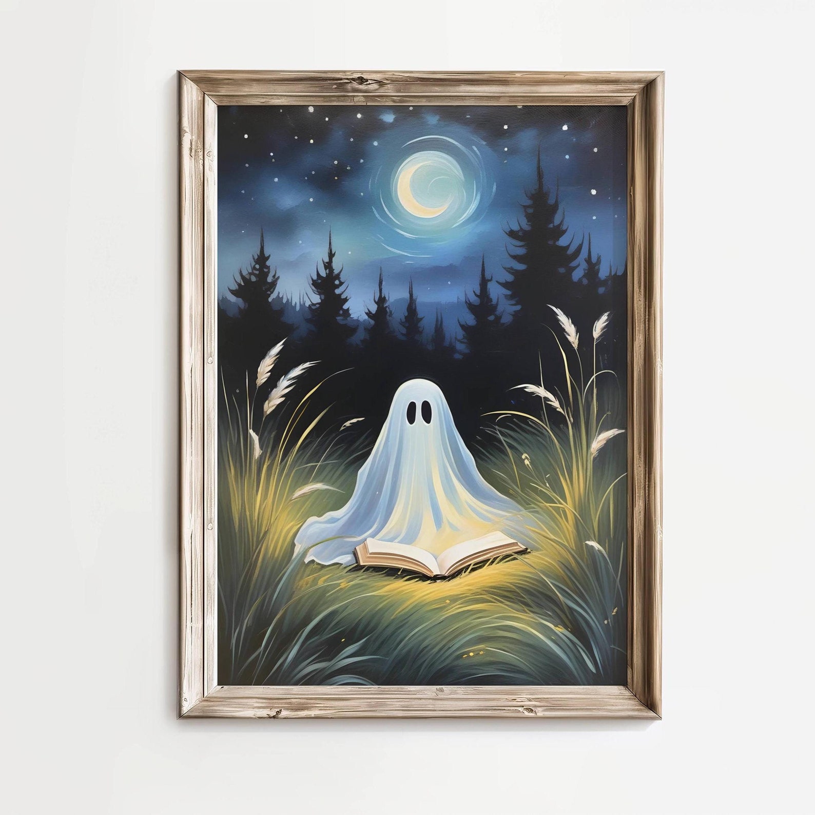 Ghost Reading in the Moonlight Print Ethereal Aesthetic Wall Art ...