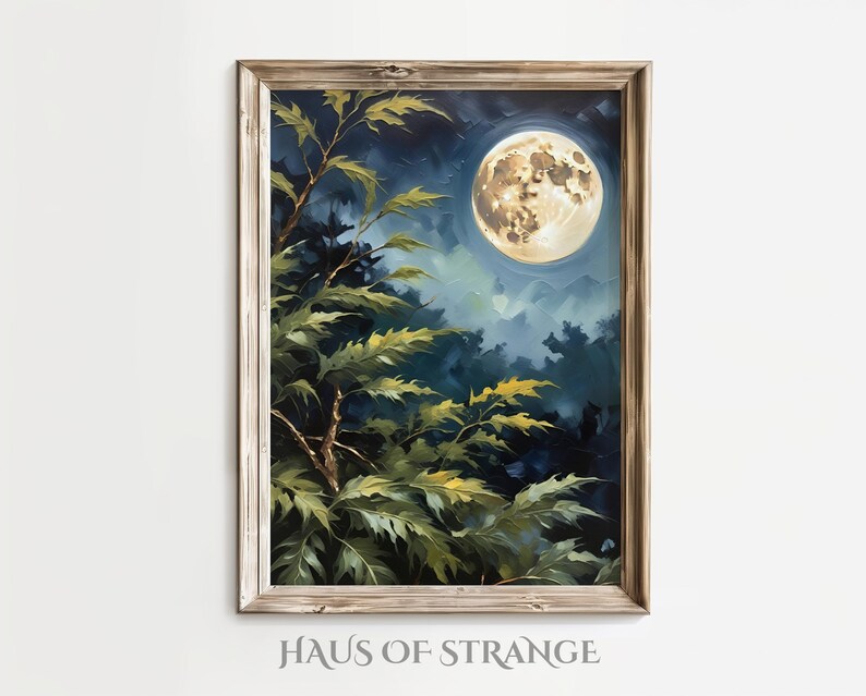 Whimsigoth Decor Full Moon Foliage Printable Artwork Dark Academia Oil ...