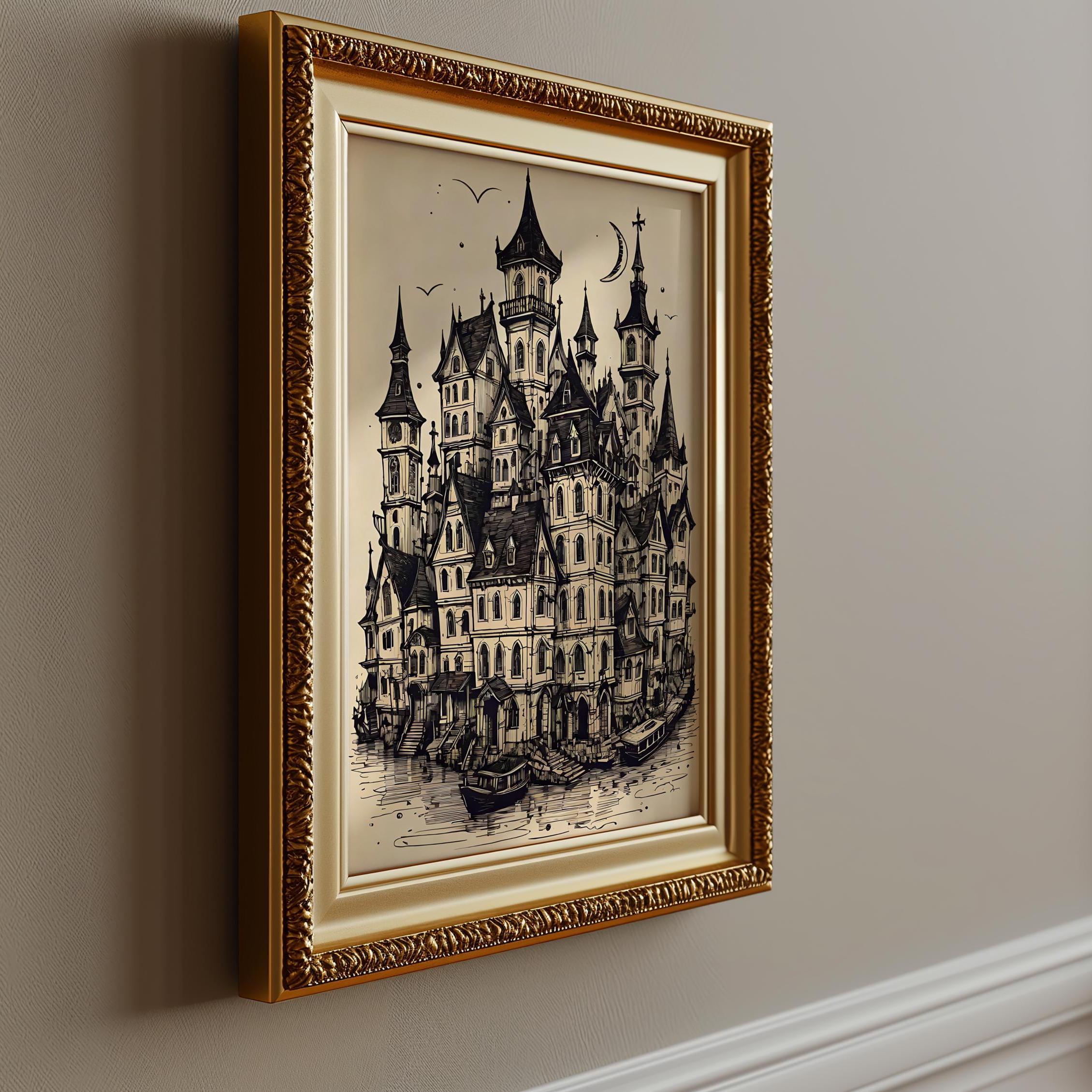 Pen and Ink Drawing Haunted Island Print Sketch Illustration Style ...