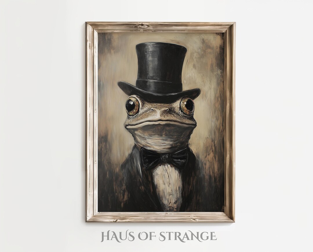 Cute Frog in A Top Hat Print Frog Gifts Vintage Frog Oil Painting ...