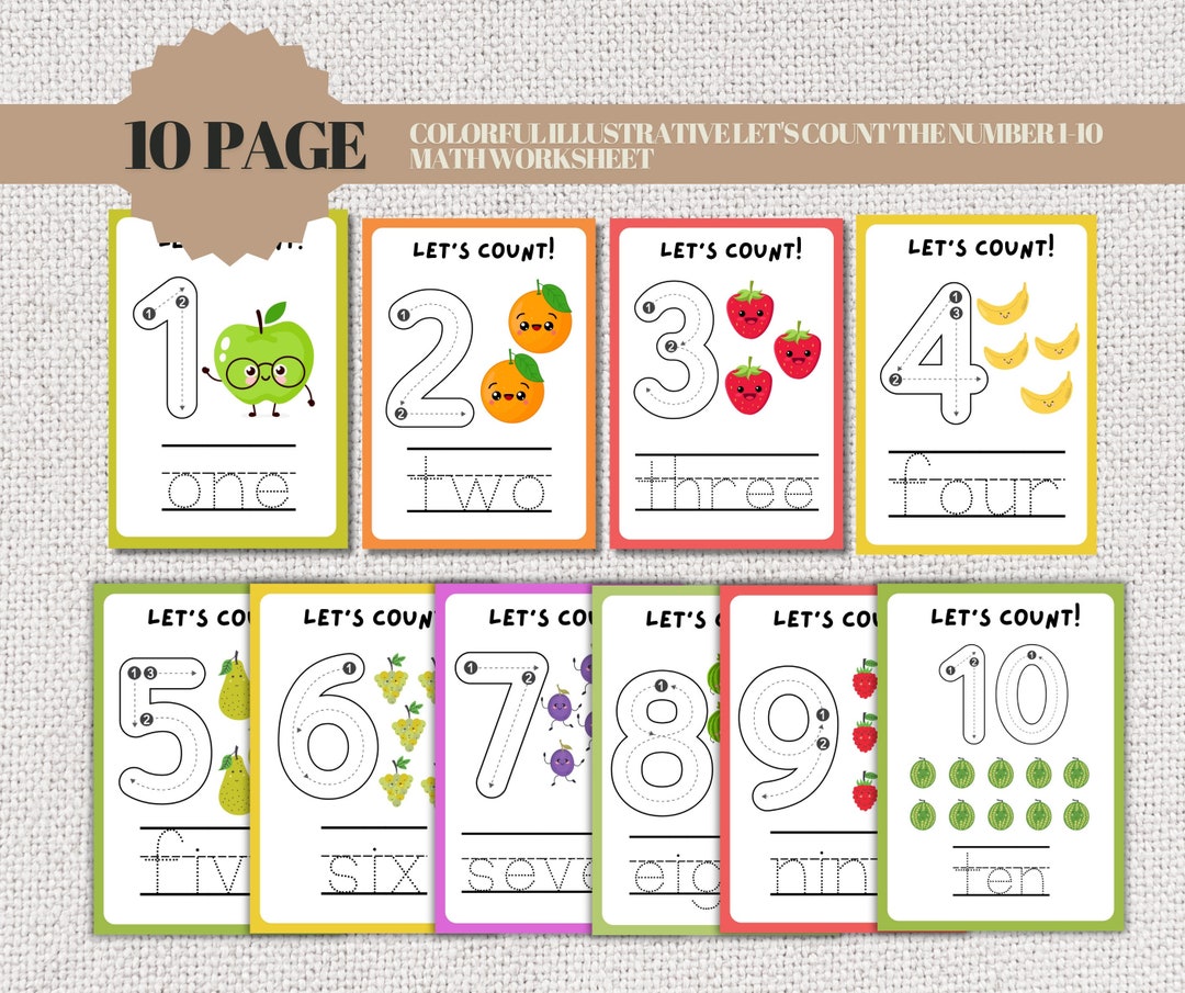 Illustrative Let's Count the Number 1-10 Math Worksheet,digital ...