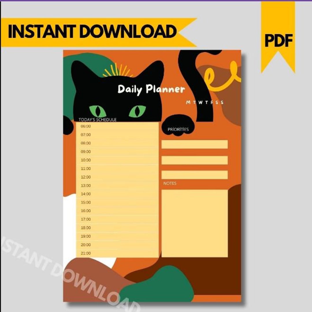 Black Cat Weekly Planner Printable Daily Planner Orange Themed Cat ...