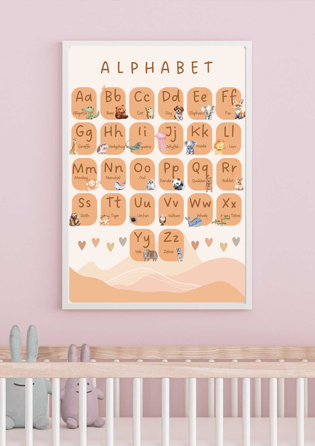 Boho Alphabet Poster for Kids Whimsical Nursery Wall Decor With Animal ...