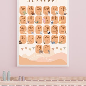 Boho Alphabet Poster for Kids Whimsical Nursery Wall Decor With Animal ...