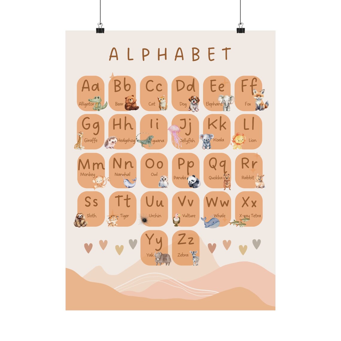 Boho Alphabet Poster for Kids Whimsical Nursery Wall Decor With Animal ...