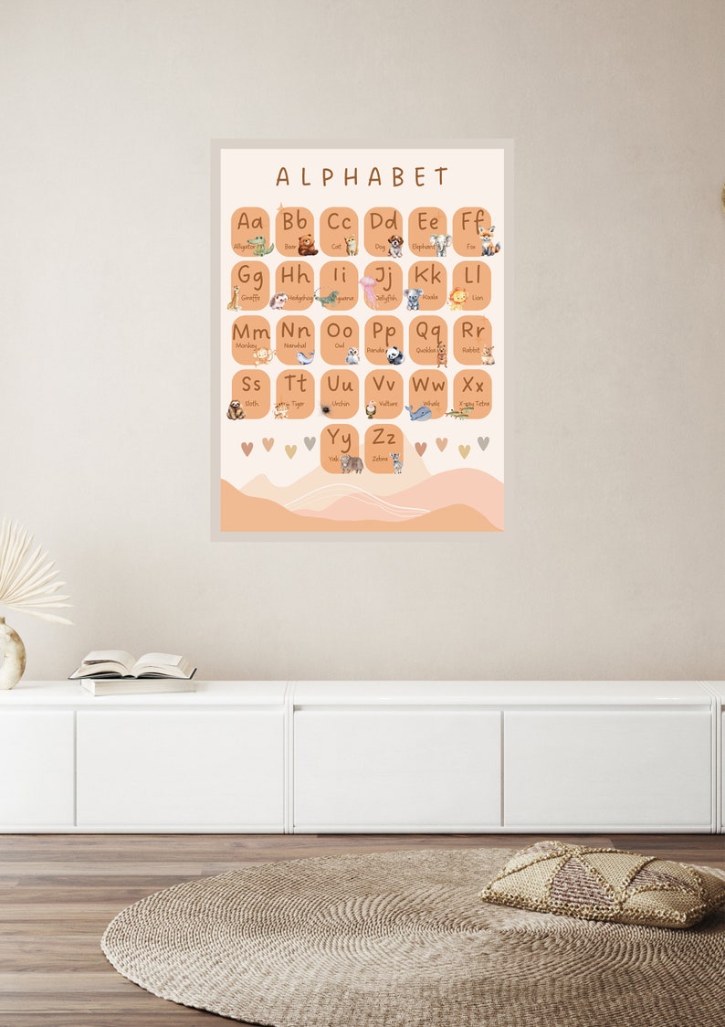 Boho Alphabet Poster for Kids Whimsical Nursery Wall Decor With Animal ...