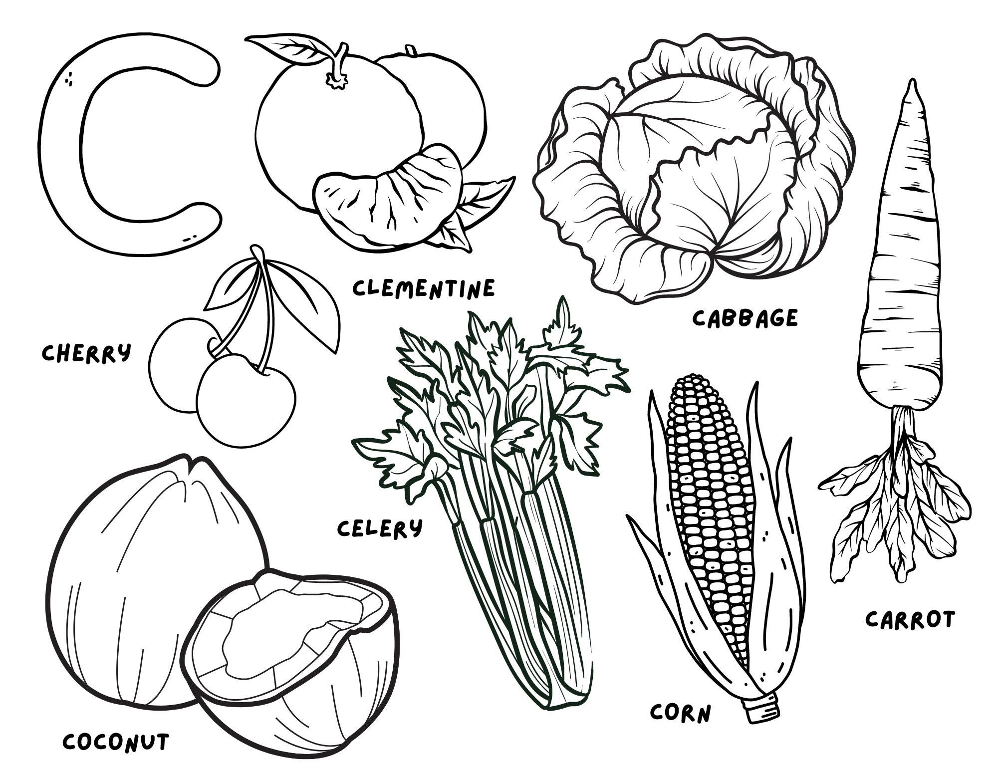 The Alphabet of Fruits and Vegetables - Coloring Pages - Kids Coloring ...