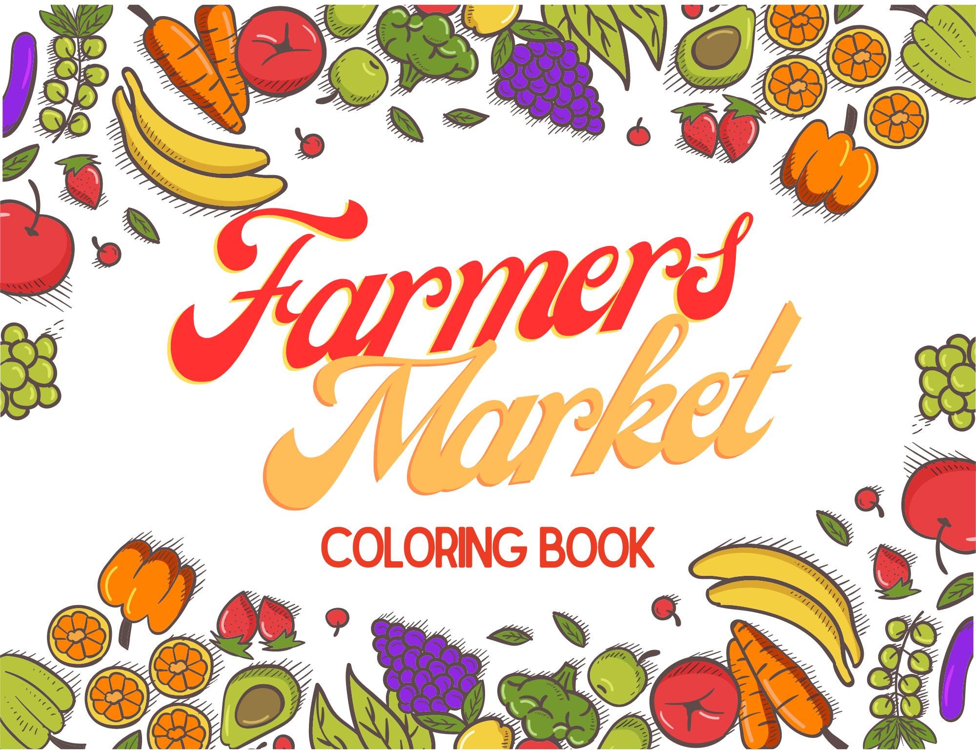 Farmer's Market Themed Coloring Pages - Etsy