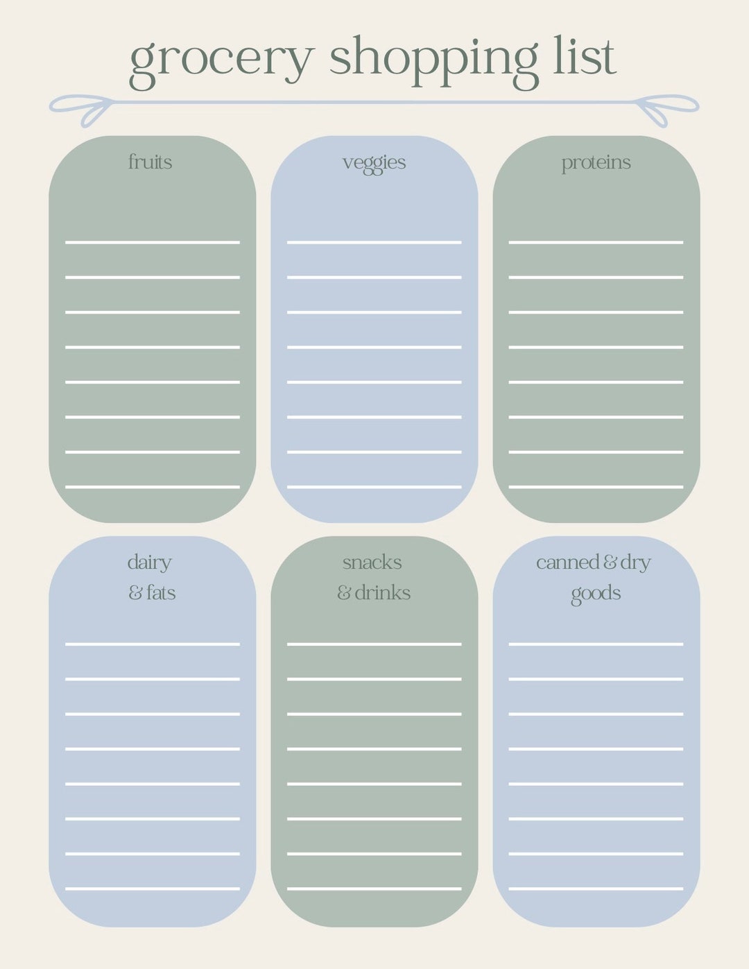 Grocery Shopping List Template - Etsy