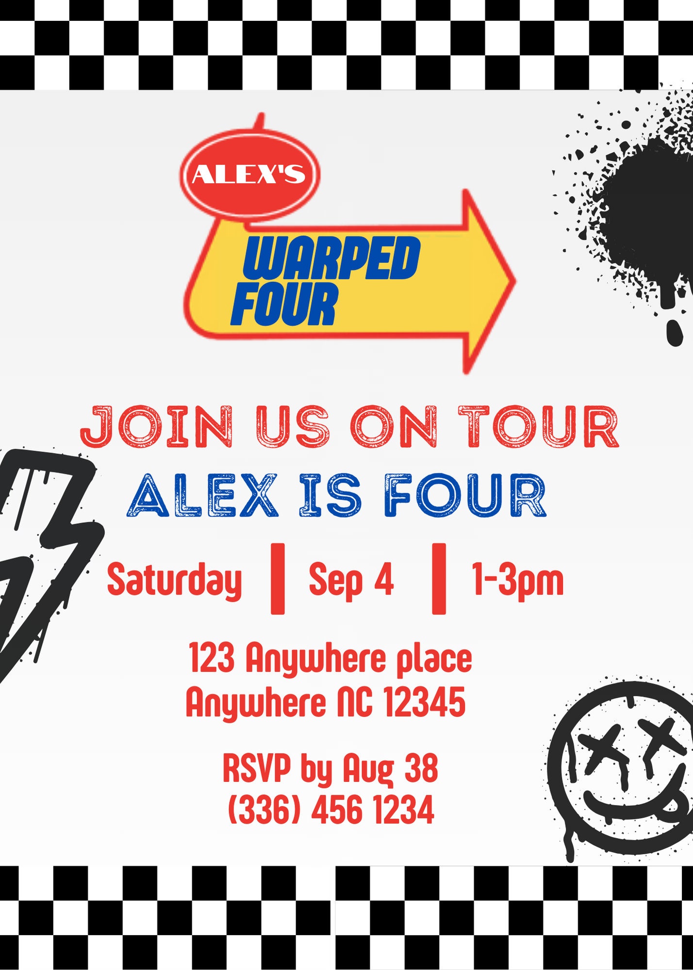 Warped Four Birthday Invitation, Warped Tour, Warped Four, Fourth ...