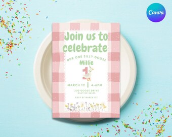 One Silly Goose Birthday Invitation First Birthday Ideas Customizable ...
