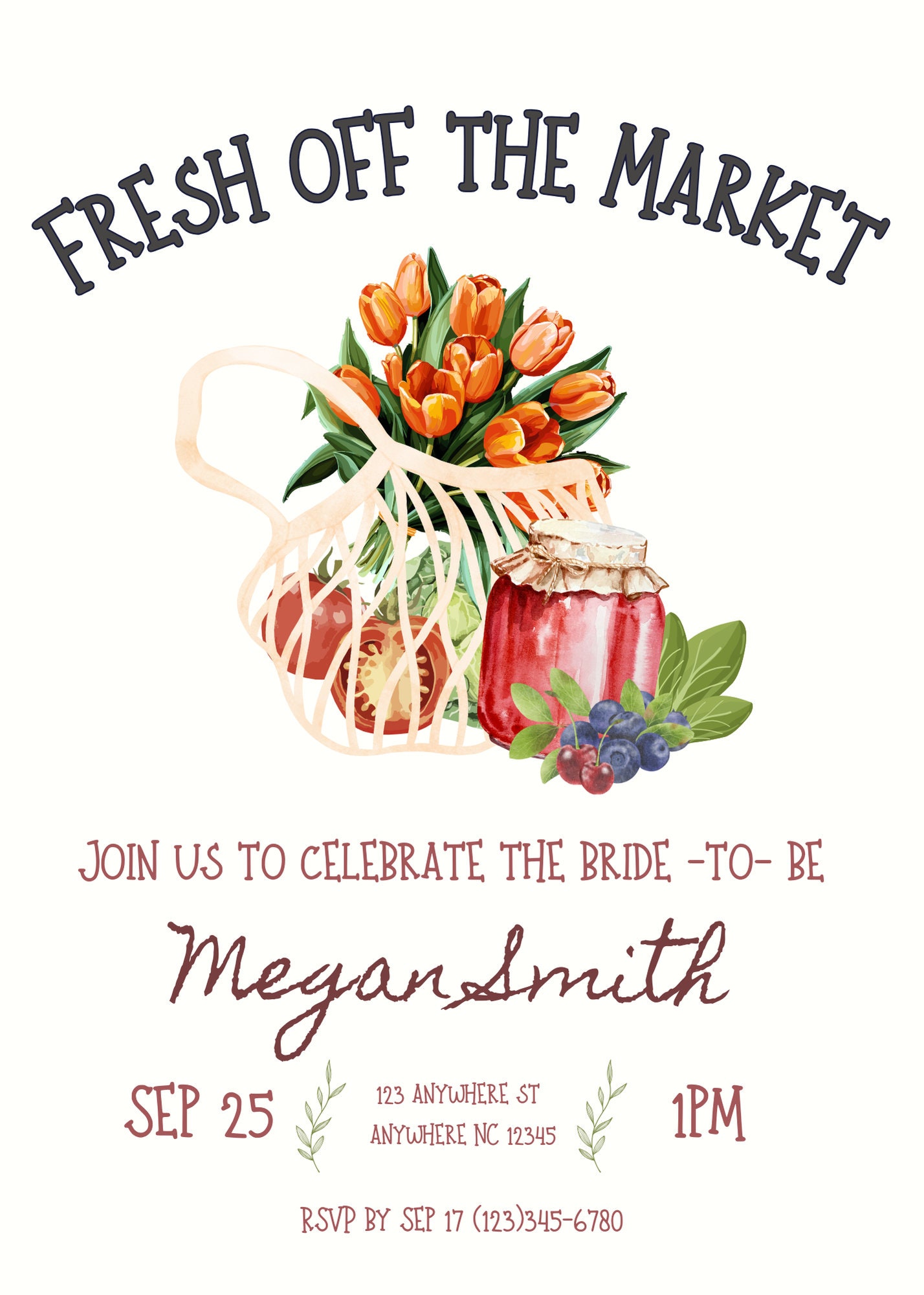 Off the Market Invitation, Bridal Shower, Fresh off the Market, Farmers ...