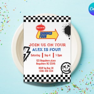 Warped Four Birthday Invitation, Warped Tour, Warped Four, Fourth ...