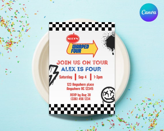Warped Four Birthday Invitation, Warped Tour, Warped Four, Fourth ...