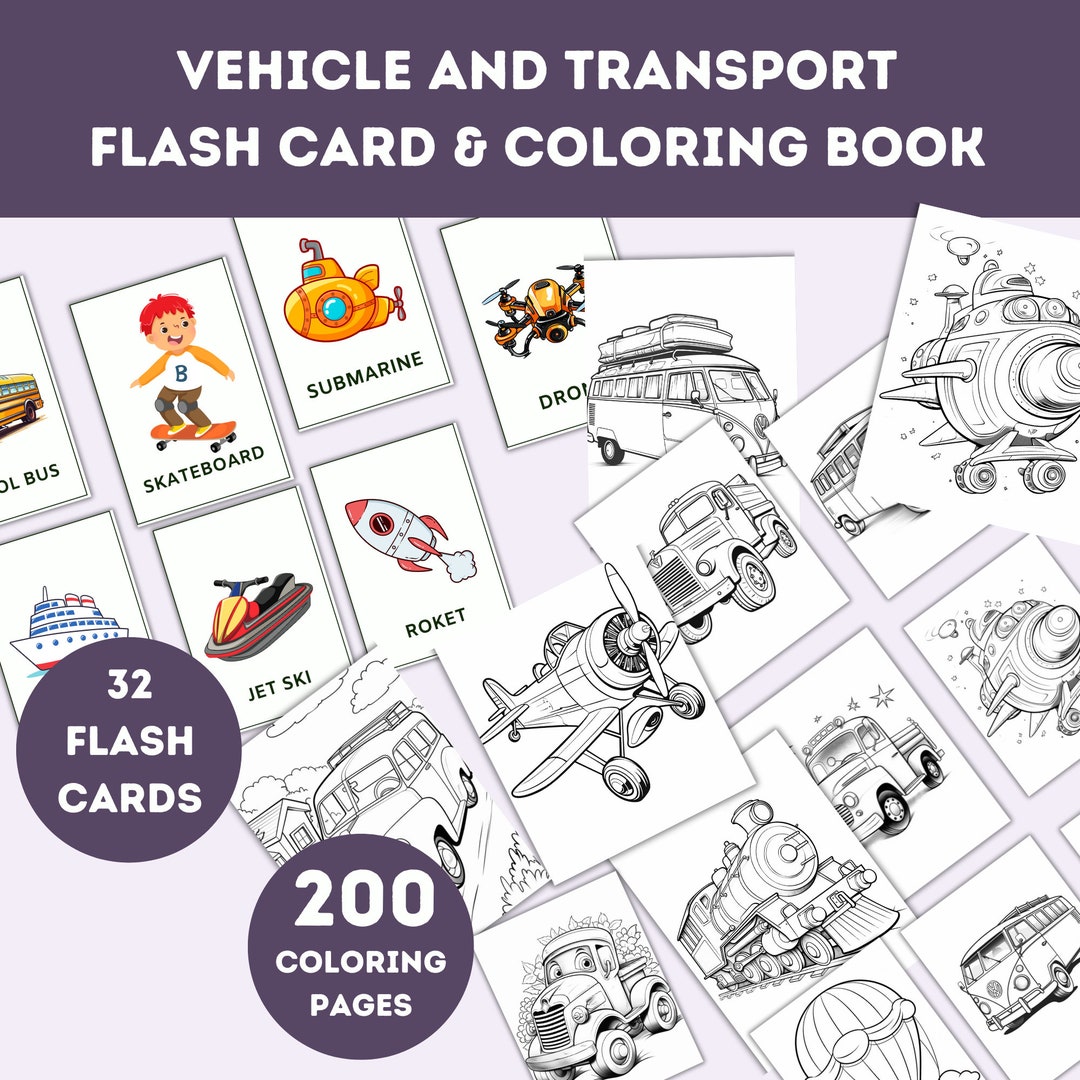 32 Vehicles and Transport Flashcards for Kids Learning , Preschool ...