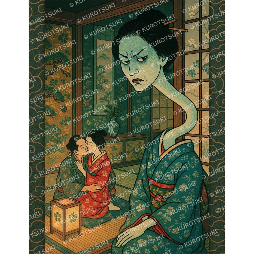 Ukiyoe Japanese Yokai Art Print – Rokurokubi Ghost Woman – Signed ...