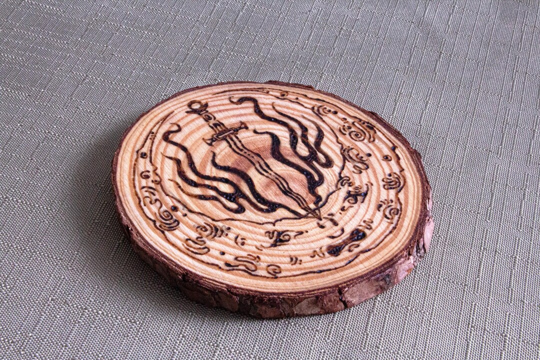 Handmade Crescent Moon Cottage Core Coaster Wood Burned, Flames and ...