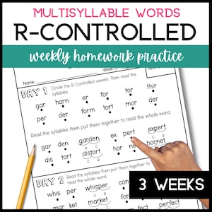 Phonics Worksheet R Controlled Vowel Multisyllable Words Reading ...
