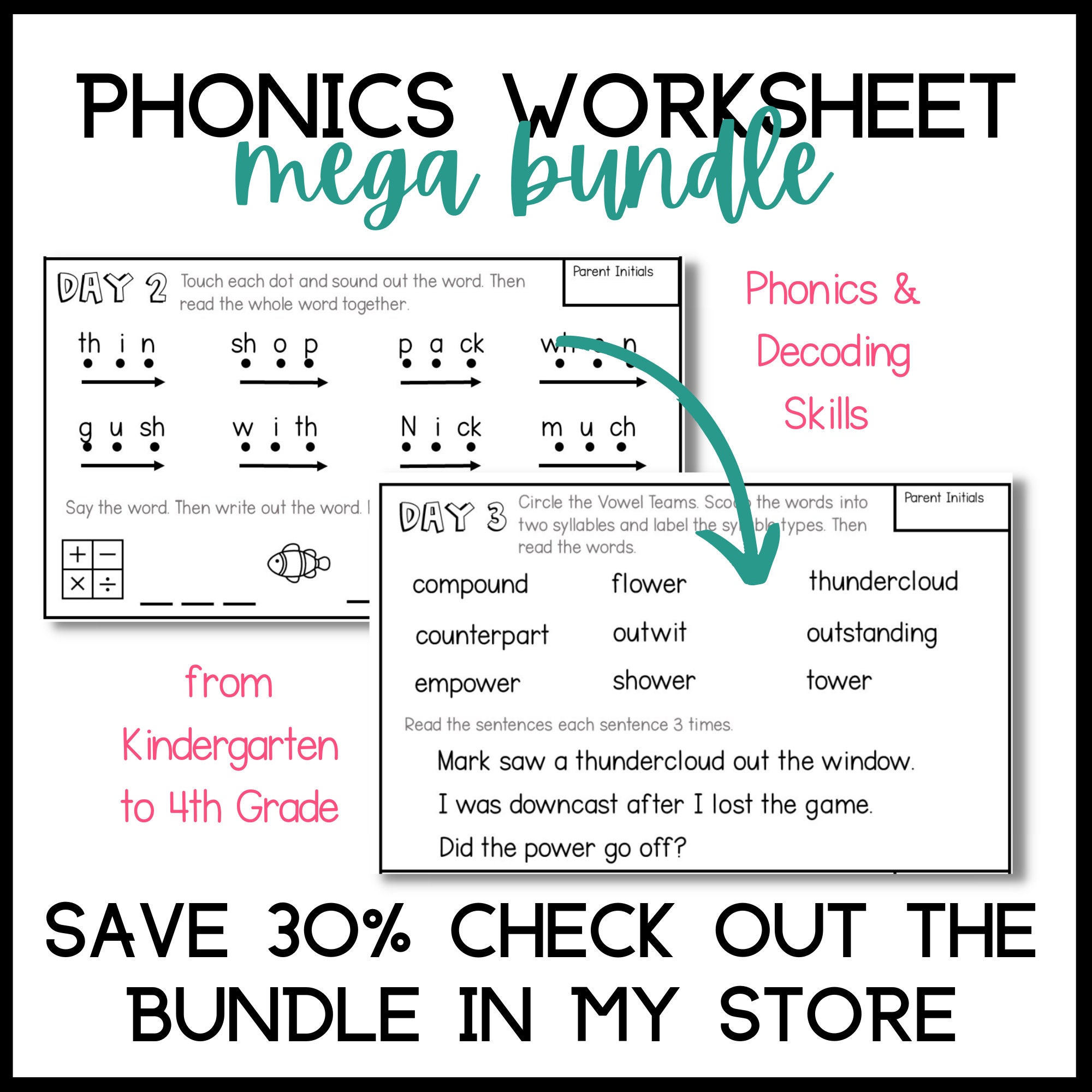 Six Types of Syllables Phonics Worksheet With Multisyllable Words With ...