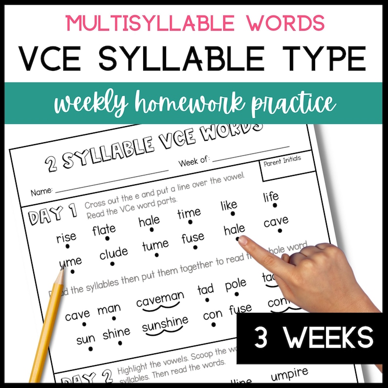 Phonics Worksheet Multisyllable Words With Silent E Words VCE Words ...