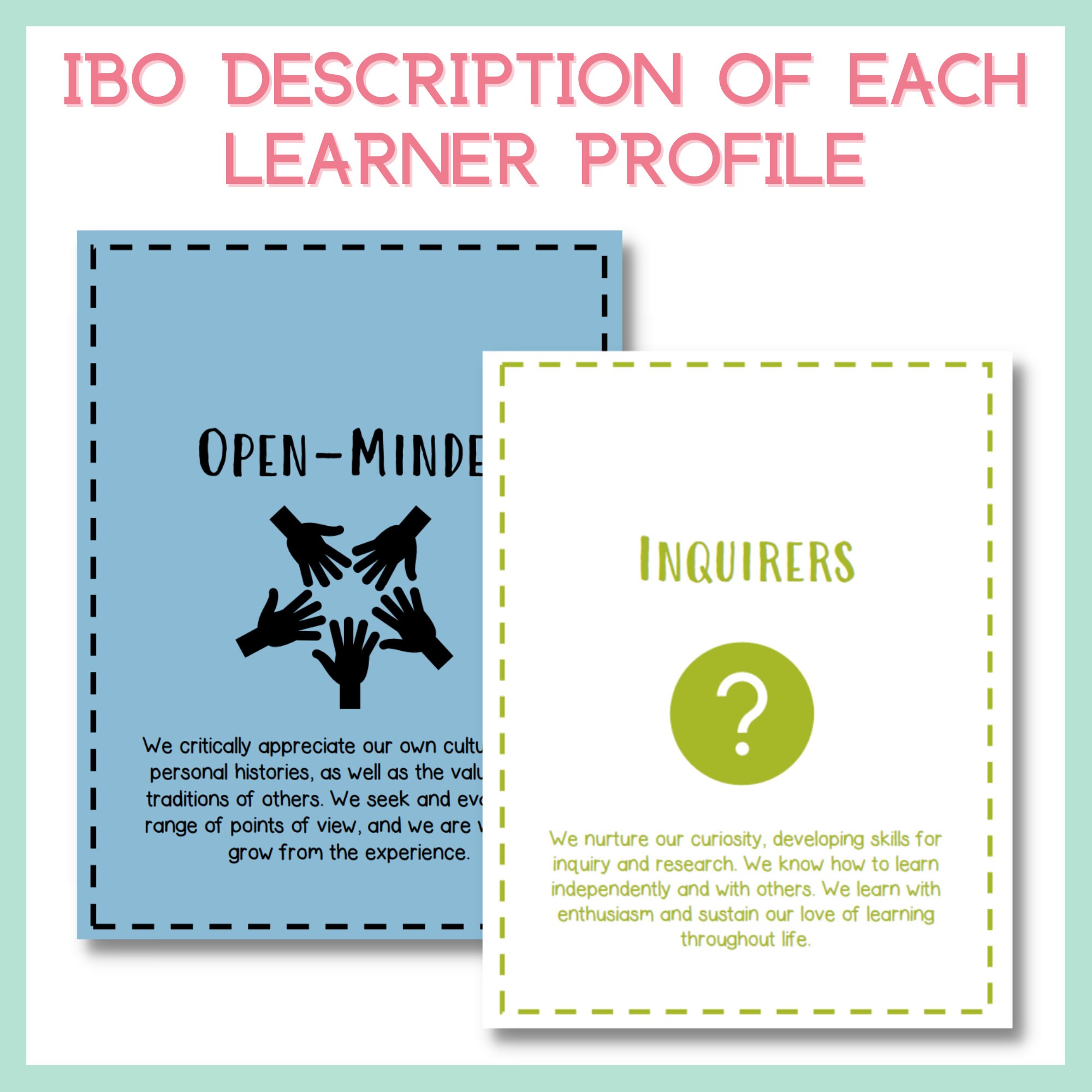 IB PYP Classroom Posters IB Learner Profile Posters Learner Profile ...