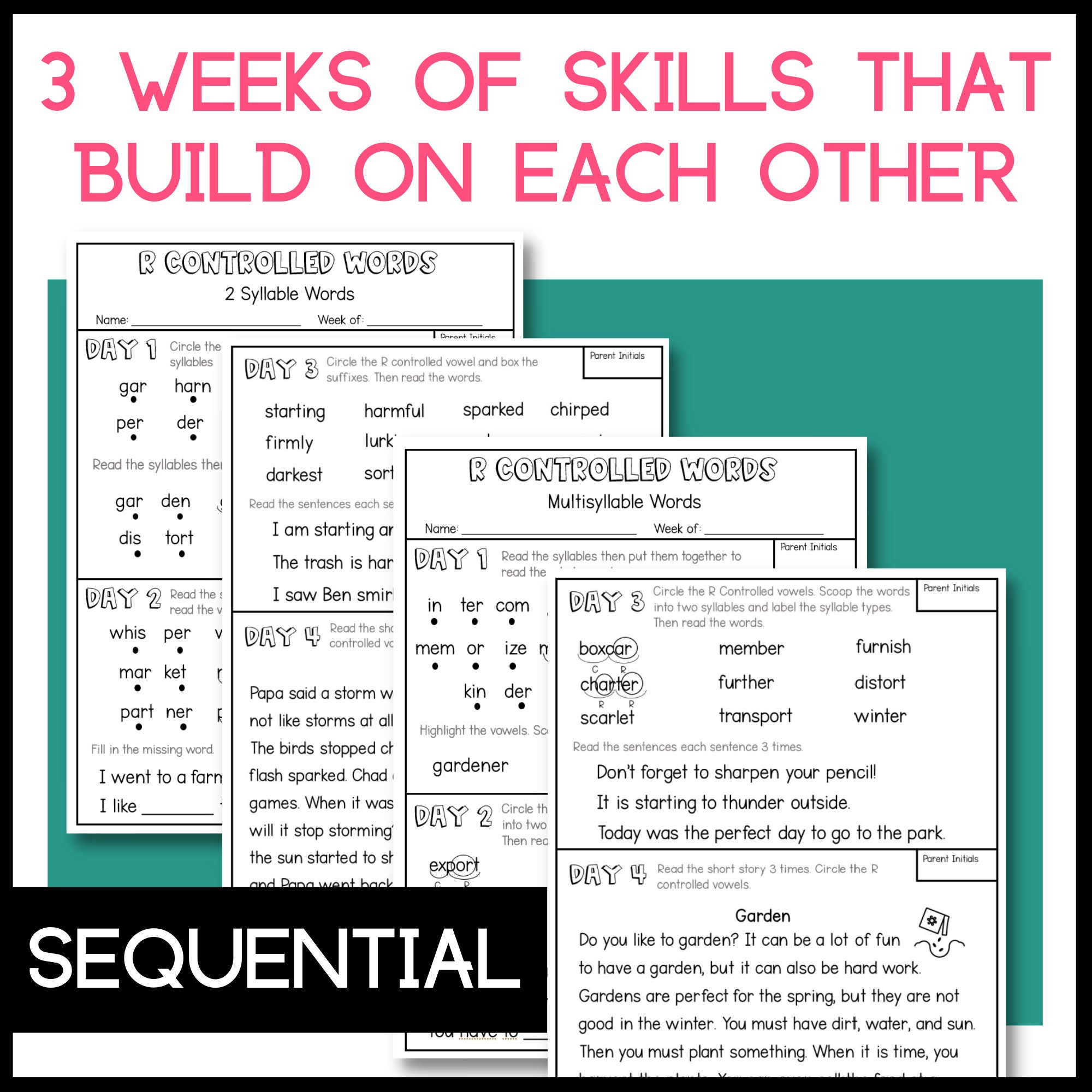 Phonics Worksheet R Controlled Vowel Multisyllable Words Reading ...