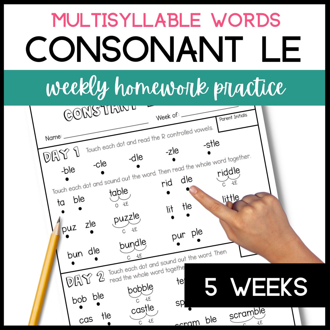6 Types of Syllables Phonics Worksheet for Multisyllable Words Reading ...