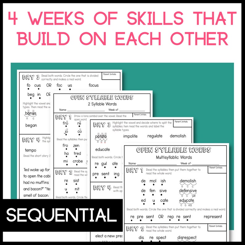 Six Types of Syllables Phonics Worksheet Multisyllable Words Open ...
