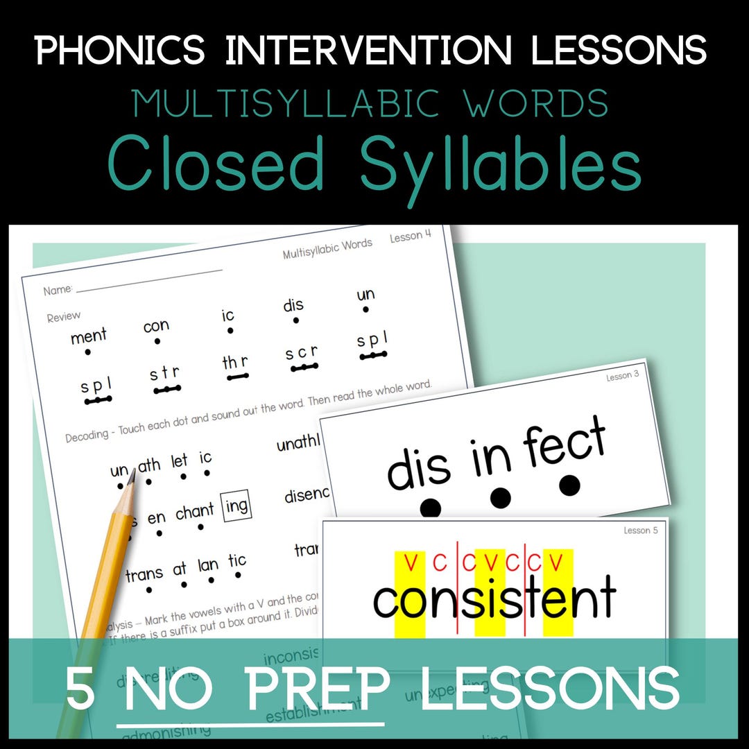 Decoding Multisyllabic Words Phonics Lesson Closed Syllable Words Small ...