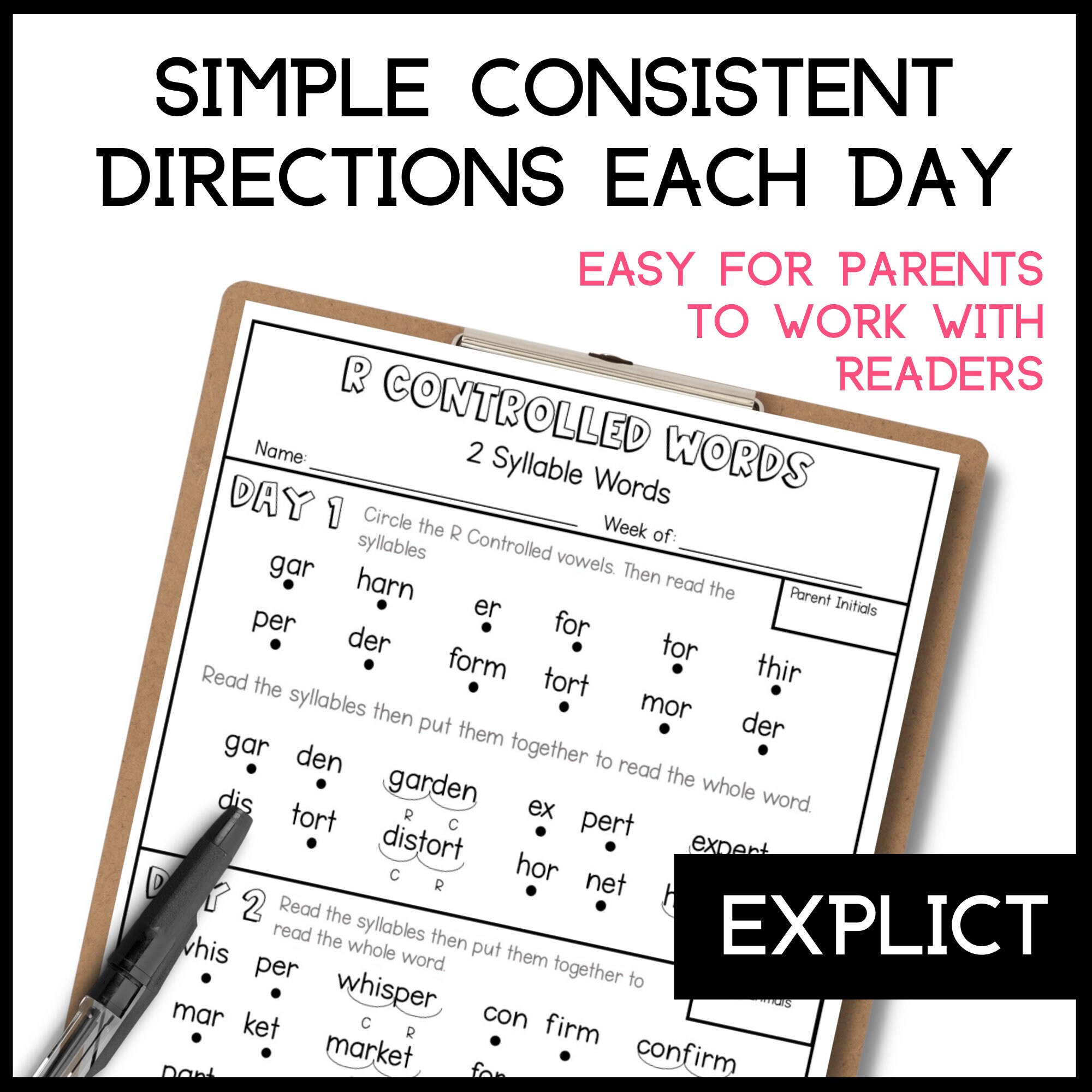 Phonics Worksheet R Controlled Vowel Multisyllable Words Reading ...