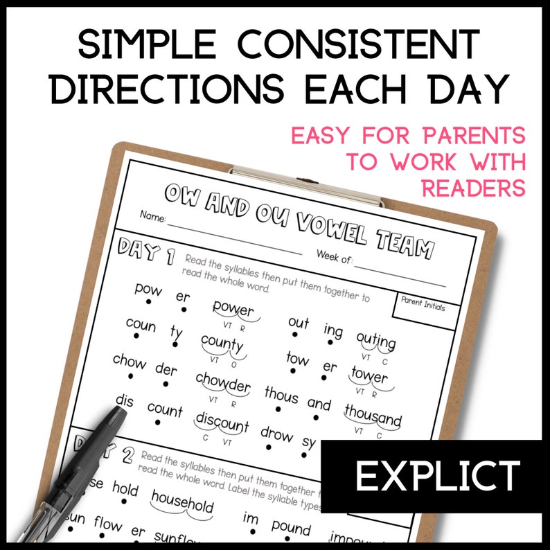 Six Types of Syllables Phonics Worksheet With Multisyllable Words With ...